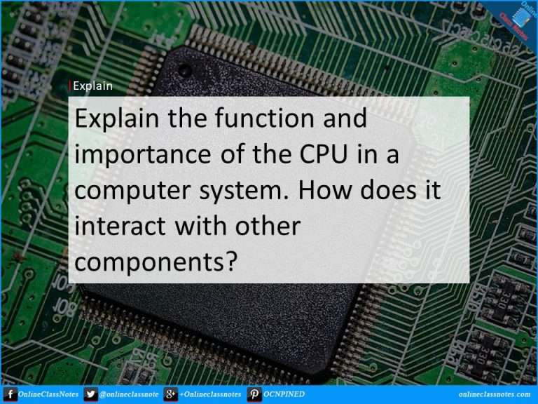 Explain The Function And Importance Of The Cpu In A Computer System How Does It Interact With